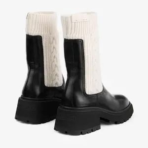JIMMY CHOO Tamia Flat Black And Latte Shiny Calf Leather And Cable-knit Wool Chelsea Boots - Black/latte