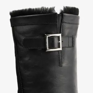 JIMMY CHOO Biker Mid Shiny Calf Leather Biker Mid Boots With Shearling Lining - Black