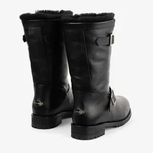 JIMMY CHOO Biker Mid Shiny Calf Leather Biker Mid Boots With Shearling Lining - Black