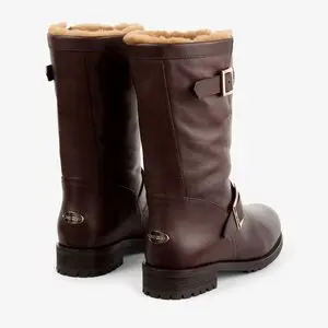 JIMMY CHOO Biker Mid Chocolate And Teddy Shiny Calf Leather Biker Mid Boots With Shearling Lining - Chocolate/teddy
