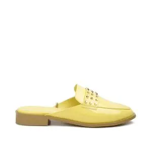 RAG & CO Yashta Patent Studded Flat Mules By - Yellow