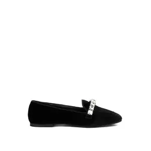 RAG & CO Lamington Diamante Embellished Velvet Loafers In By - Black