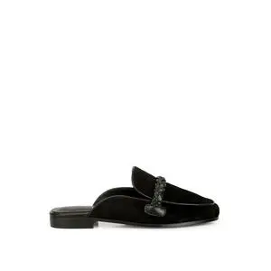 RAG & CO Lavinia Suede Leather Braided Detail Mules In By - Black