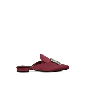 RAG & CO Perrine Diamante Brooch Slip On Mules In Burgundy By