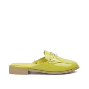 RAG & CO Yashta Lime Patent Studded Flat Mules By - Green