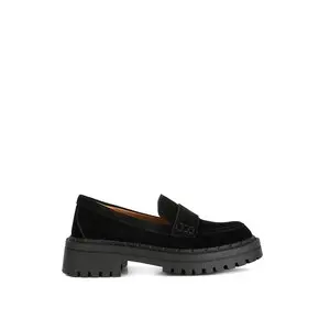 RAG & CO Honora Suede Chunky Loafers In By - Black