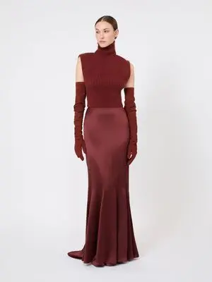 Max Mara Long Silk Satin Skirt - Rust