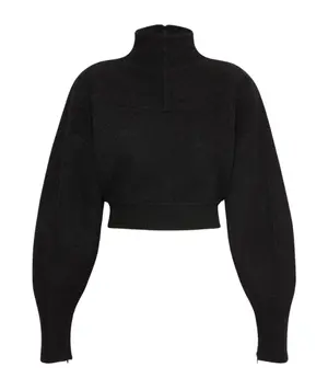 Max Mara Cropped Wool And Cashmere Jersey Sweatshirt - Dark Grey