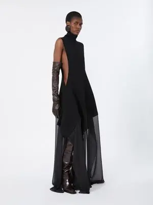 Max Mara Long Viscose Knit And Silk Georgette Dress