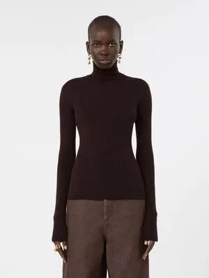 Max Mara Slim Pure Wool Mock Polo-neck Sweater - Chocolate