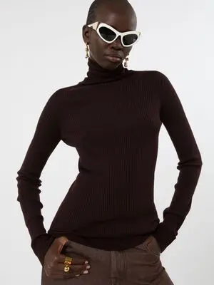 Max Mara Slim Pure Wool Mock Polo-neck Sweater - Chocolate