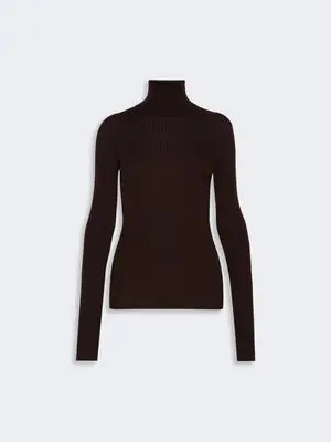 Max Mara Slim Pure Wool Mock Polo-neck Sweater - Chocolate