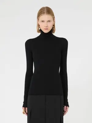 Max Mara Slim Pure Wool Mock Polo-neck Sweater - Black