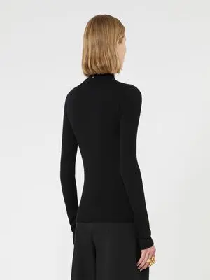 Max Mara Slim Pure Wool Mock Polo-neck Sweater - Black