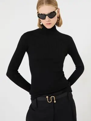 Max Mara Slim Pure Wool Mock Polo-neck Sweater - Black
