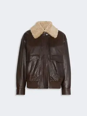 Max Mara Aviator Jacket In Nappa Leather - Dark Bown