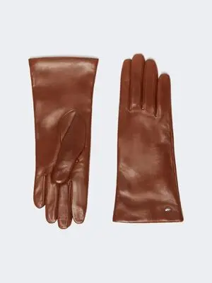 Max Mara Short Nappa Leather Gloves - Tobacco