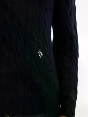 Sporty & Rich Cable-knit Embroidered-logo Sweater