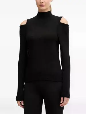 SPORTALM Cold-shoulder Ribbed-knit Top - Black