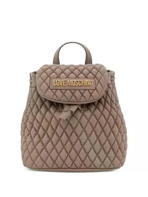 Moschino Quilted Logo-plaque Backpack Neutrals