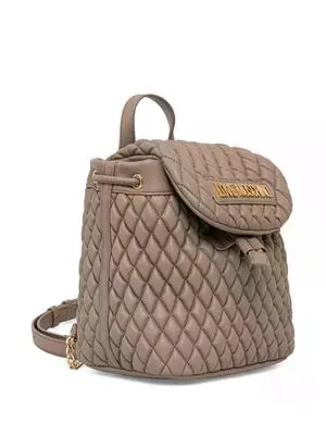 Moschino Quilted Logo-plaque Backpack - Neutrals