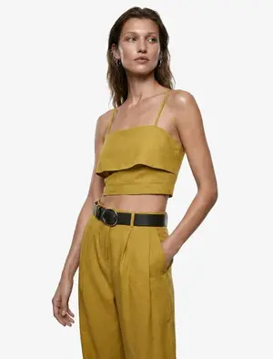 Koton Linen Blend Square Neck Strappy Top With Overlay