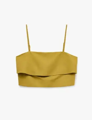 Koton Linen Blend Square Neck Strappy Top With Overlay