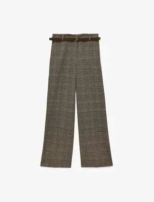 Koton Mid Rise Plaid Trousers With Belt