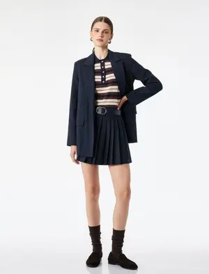 Koton Pleated Mini Skirt With Belt - Navy