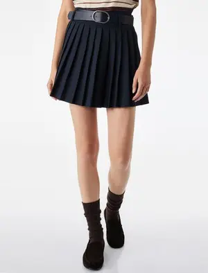 Koton Pleated Mini Skirt With Belt