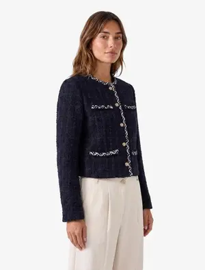 Koton Crew Neck Long Sleeve Tweed Jacket
