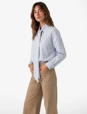 Koton High Neck Long Sleeve Striped Shirt With Scarf Detail