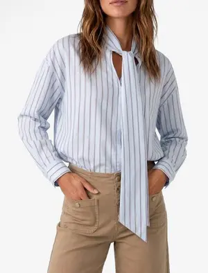 Koton High Neck Long Sleeve Striped Shirt With Scarf Detail