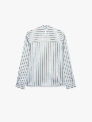 Koton High Neck Long Sleeve Striped Shirt With Scarf Detail