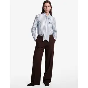 Koton High Neck Long Sleeve Striped Shirt With Scarf Detail - Blue Stripe