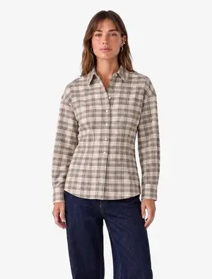 Koton Long Sleeve Pointed Collar Plaid Shirt