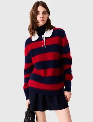 Maje Fluffy Sweater With Poplin Collar