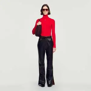 Sandro Cable Knit Turtleneck Sweater - Red