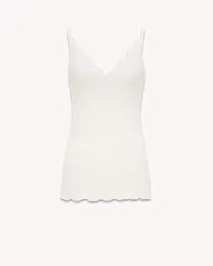 Saint Laurent Laced Tank Top In Ribbed Silk Jersey - Naturel