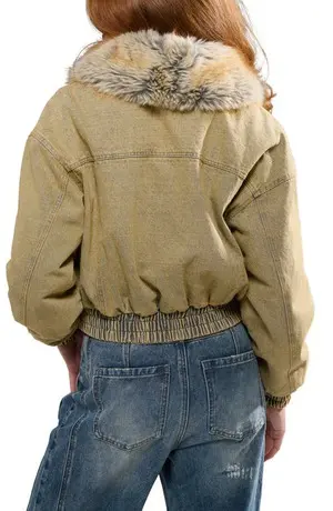 AZALEA WANG Evra Faux Fur Collar Bomber Jacket