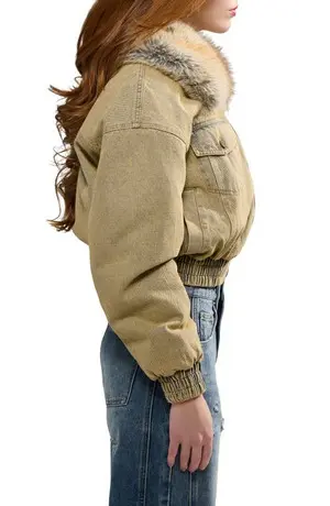 AZALEA WANG Evra Faux Fur Collar Bomber Jacket