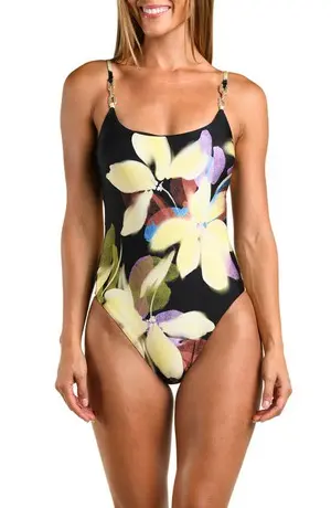 SUNSHINE 79 Afterglow Chain Strap Moderate Coverage One-piece Swimsuit - Black Multi