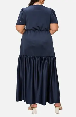 L I V D Starlit Soiree Rhinestone Maxi Dress - Navy