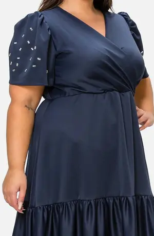 L I V D Starlit Soiree Rhinestone Maxi Dress - Navy
