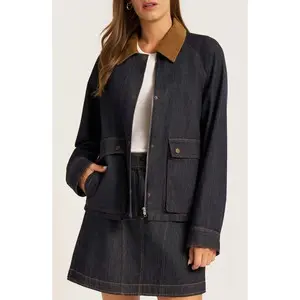 Matty M. Marley Corduroy Collar Denim Jacket - Denim/cognac