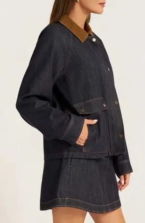 Matty M. Marley Corduroy Collar Denim Jacket - Denim/cognac