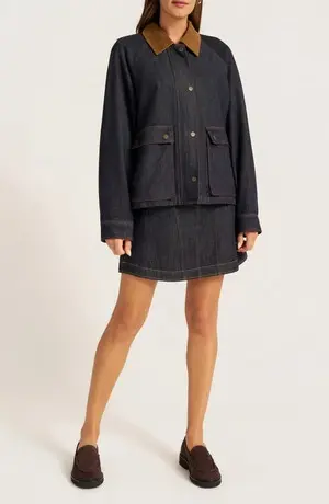 Matty M. Marley Corduroy Collar Denim Jacket - Denim/cognac