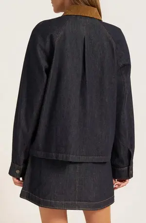 Matty M. Marley Corduroy Collar Denim Jacket - Denim/cognac
