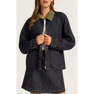 Matty M. Marley Corduroy Collar Denim Jacket - Denim/olive