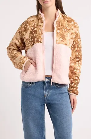 HAPPY CAMP3R Macie Fawn Print Fleece Jacket - Chestnut Brown